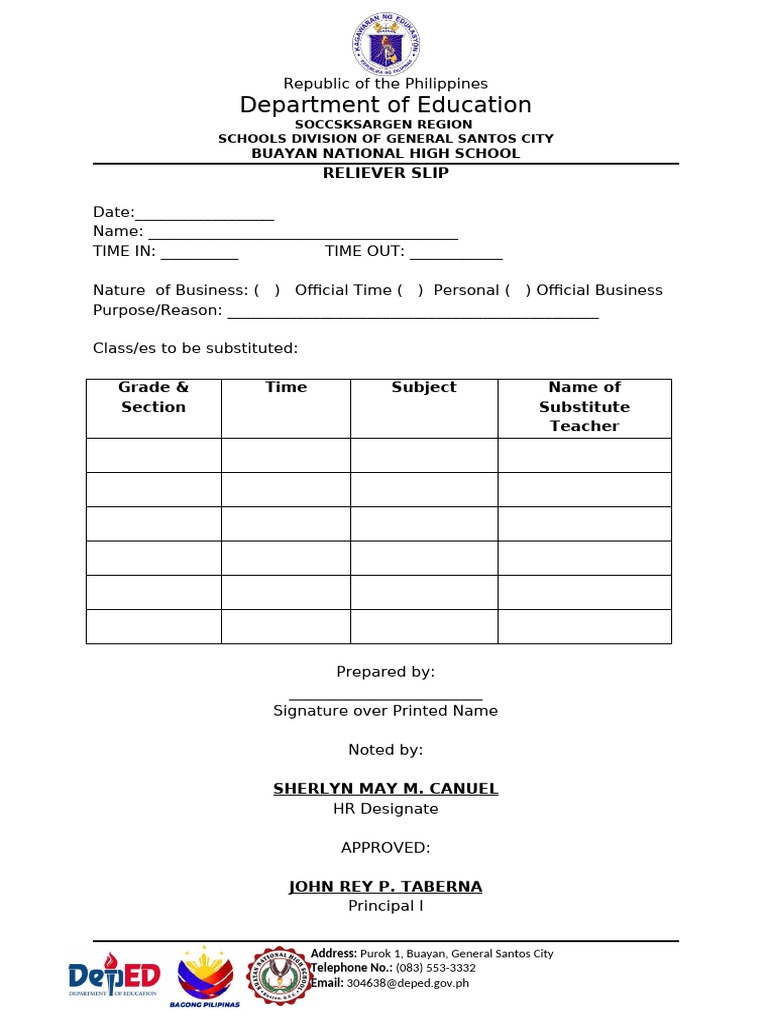 Buayan Nhs Reliever Form | PDF