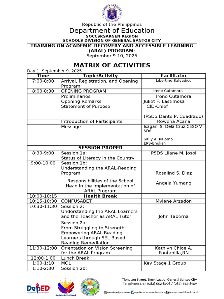 ARAL Program Training Schedule 2025 | PDF | Learning | Intelligence