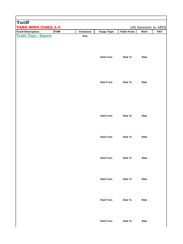 YANG MING UAE Tariff Rates and Fees | PDF | Fee | Payments