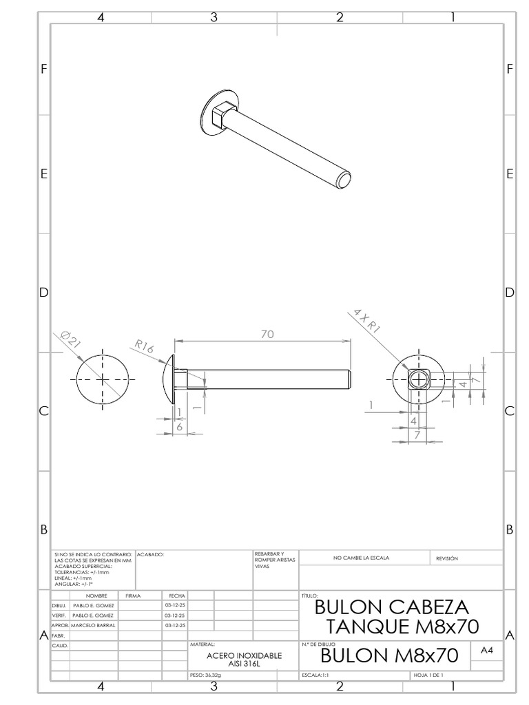 BULON M8x70 - Hoja1 | PDF