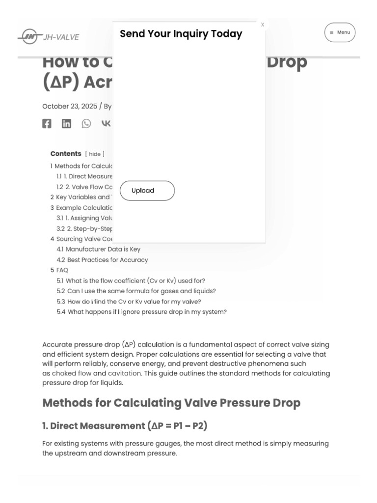 How to Calculate Pressure Drop (ΔP) Across a Valve | PDF