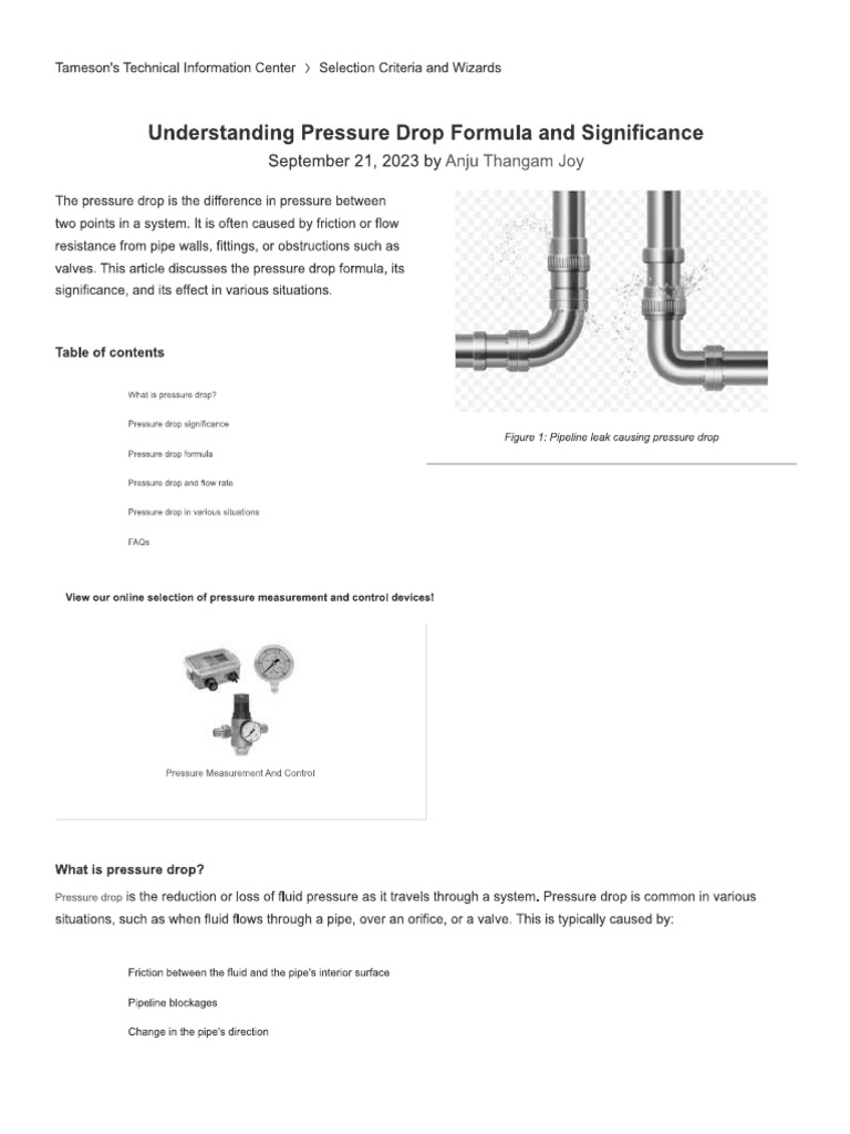 Understanding Pressure Drop Formula and Significance | PDF
