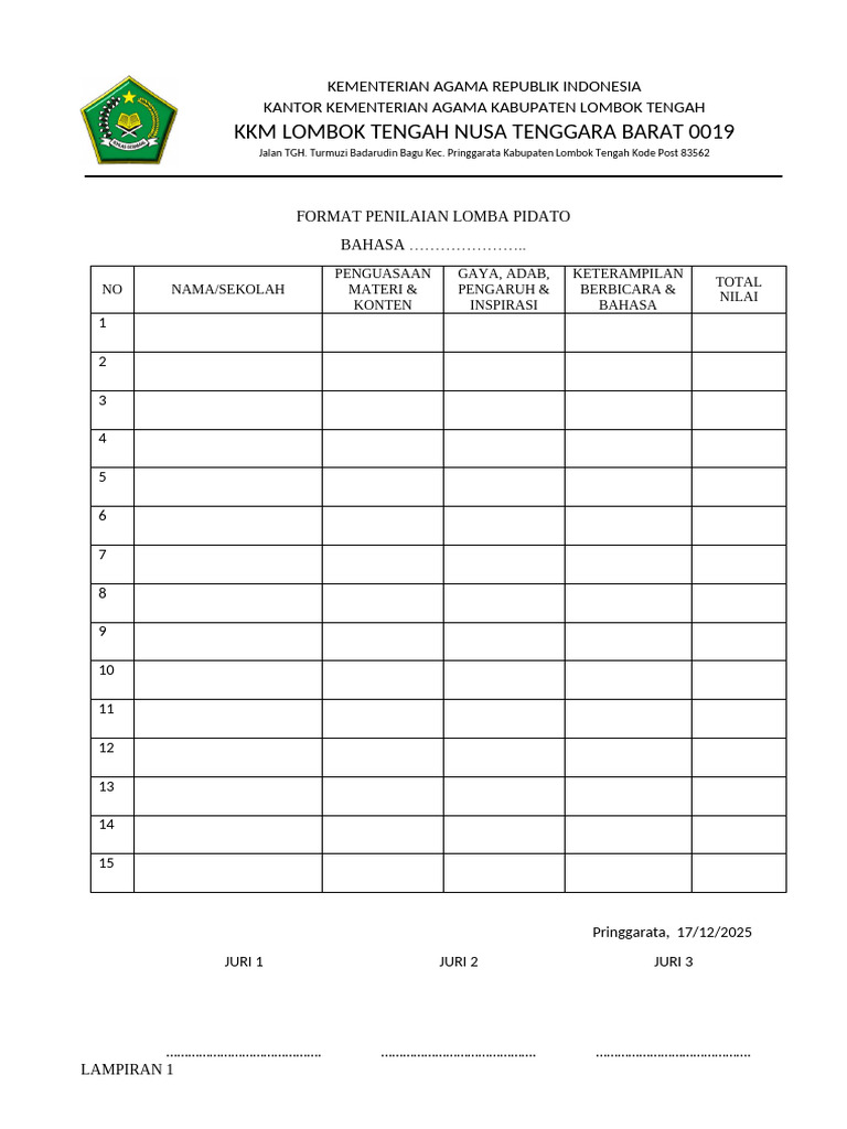Format Penilaian Lomba Pidato Pdf