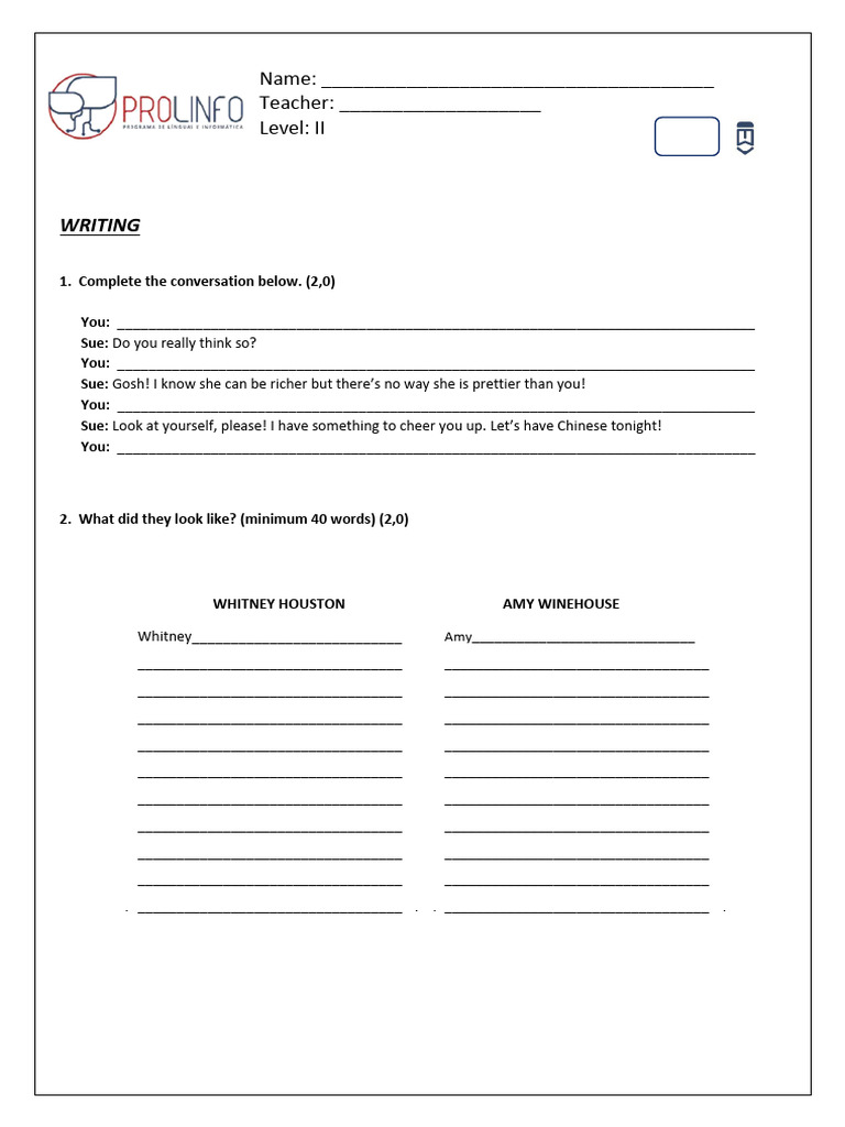Writing Exercises for Level II Students | PDF