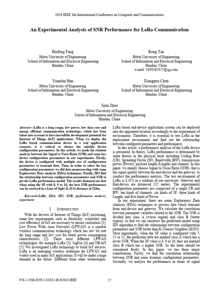 SNR Performance Analysis in LoRa Communication | PDF | Signal To Noise ...