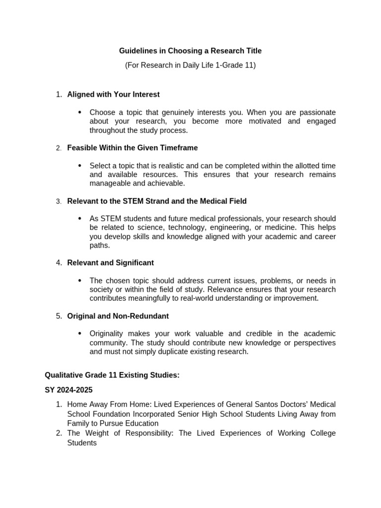 Guidelines in Choosing A Research Title Groups | PDF | Science | Cognition