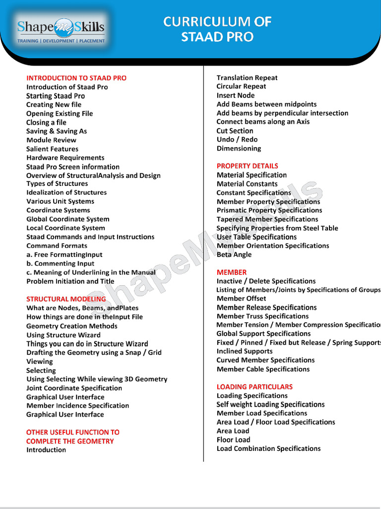 STAAD Pro Course Content | PDF