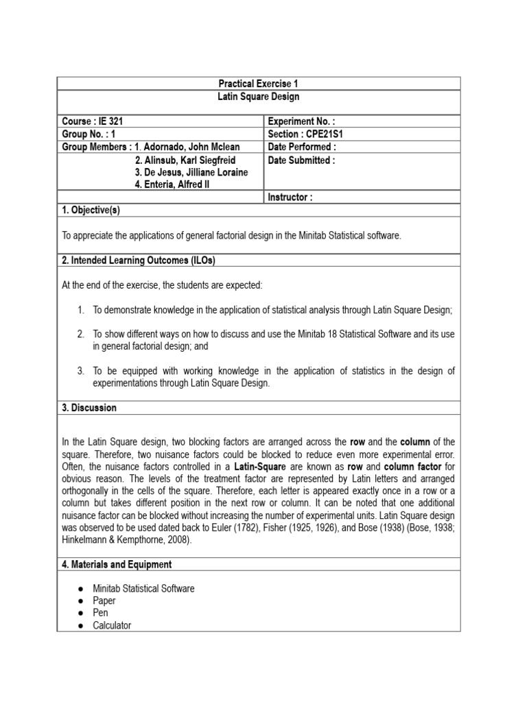 Latin Square Design in Minitab Analysis | PDF | Variance | Analysis Of ...