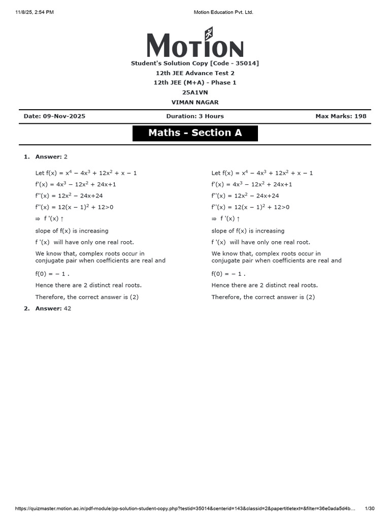 12th JEE Advance Solution Paper 02 (09!11!25) | PDF | Mathematics | Algebra
