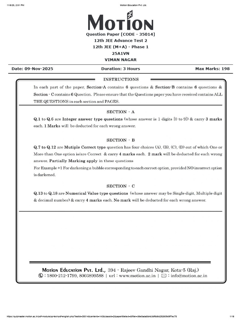 12th JEE Advance Paper 02 (09!11!25) | PDF | Ion | Pressure