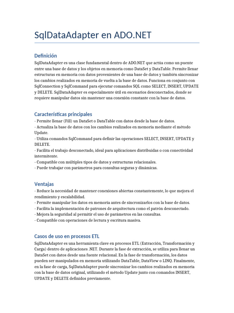 SqlDataAdapter ADO NET Extendido | PDF