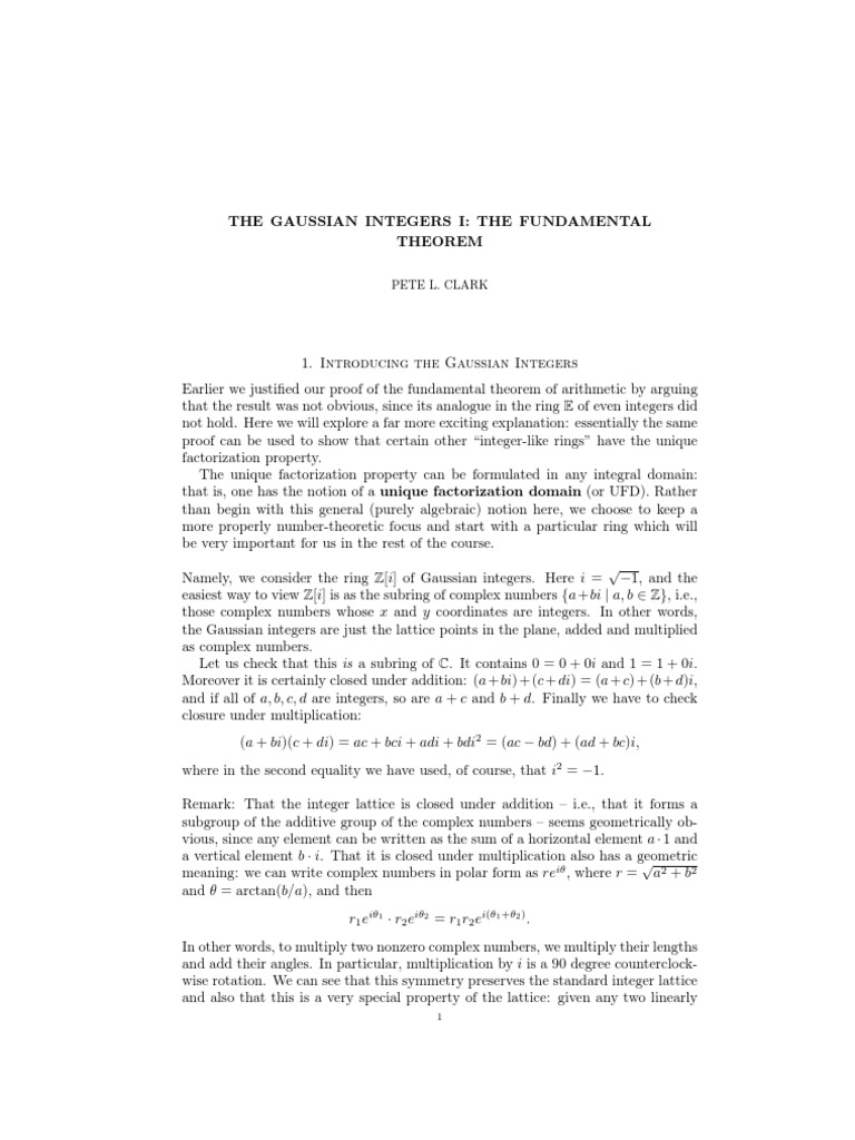 Gaussian Intergers Zi | PDF | Integer | Ring (Mathematics)