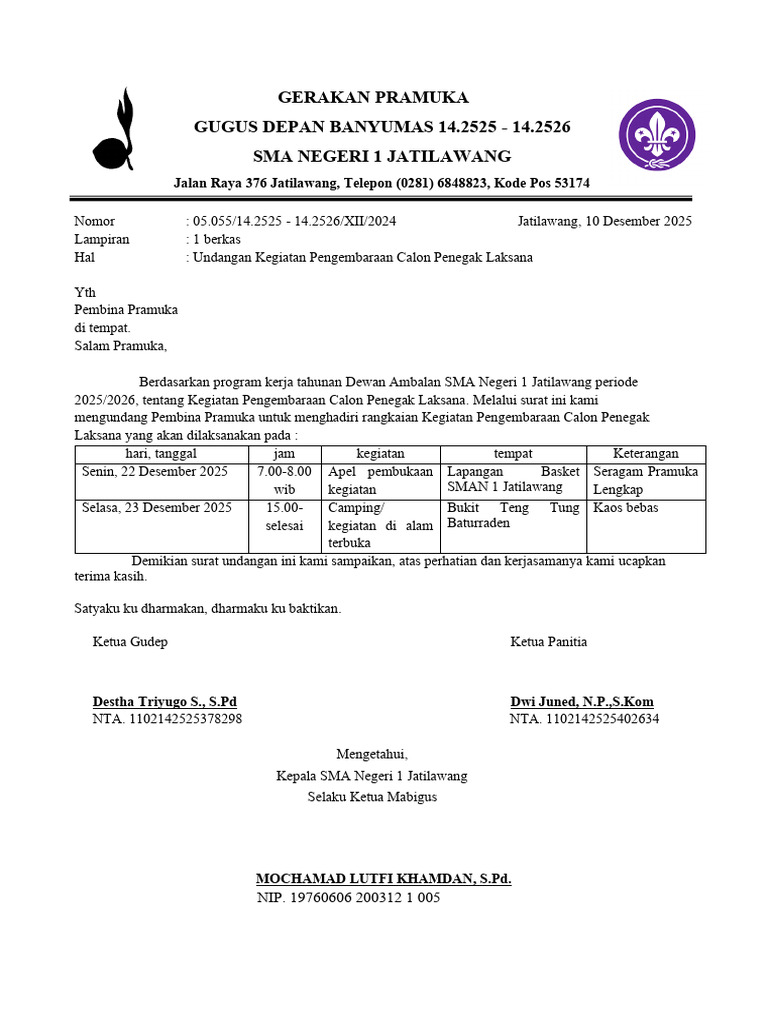 Surat Undangan Pembina Pramuka Laksana (3) | PDF