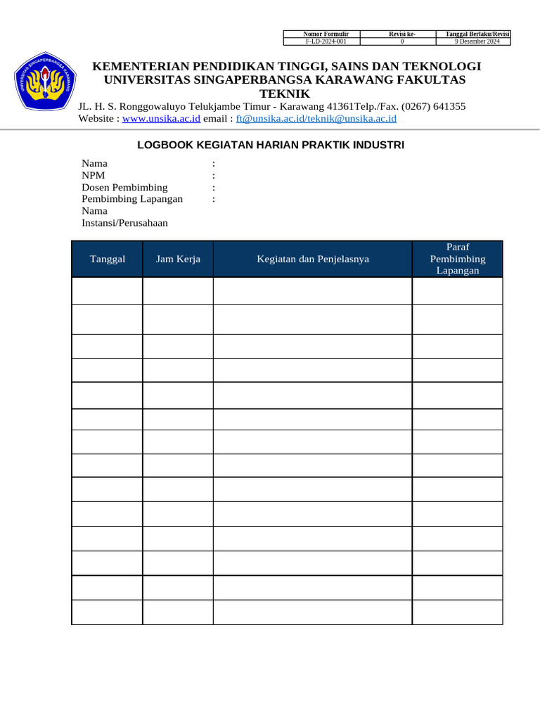 Logbook Praktik Industri Universitas UNSIKA | PDF