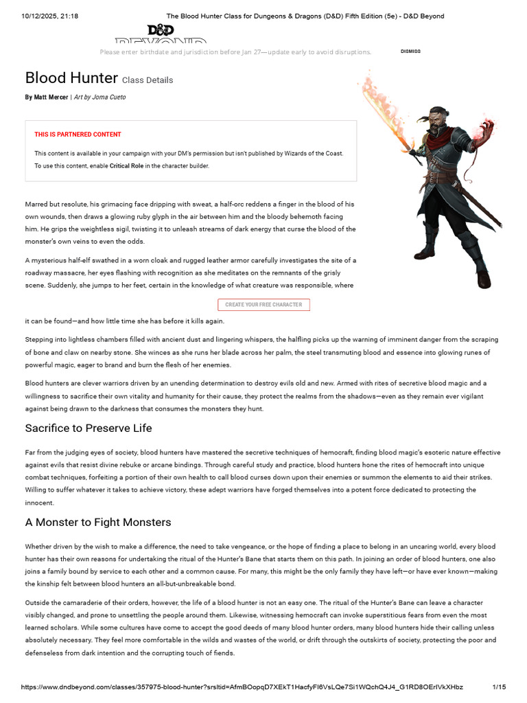 The Blood Hunter Class | PDF | Werewolves | Dungeons & Dragons