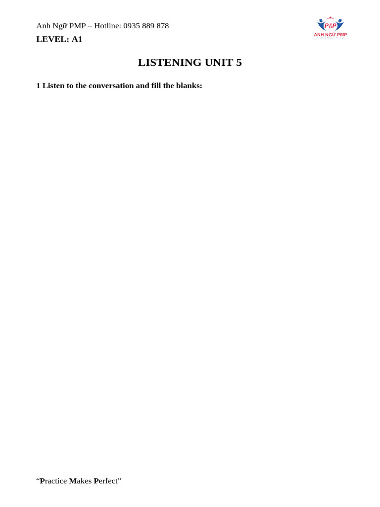 A1 Listening Unit 5: Conversation Practice | PDF