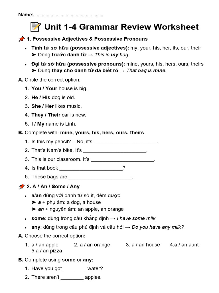 Grammar Review Worksheet for ESL Students | PDF | Linguistics ...