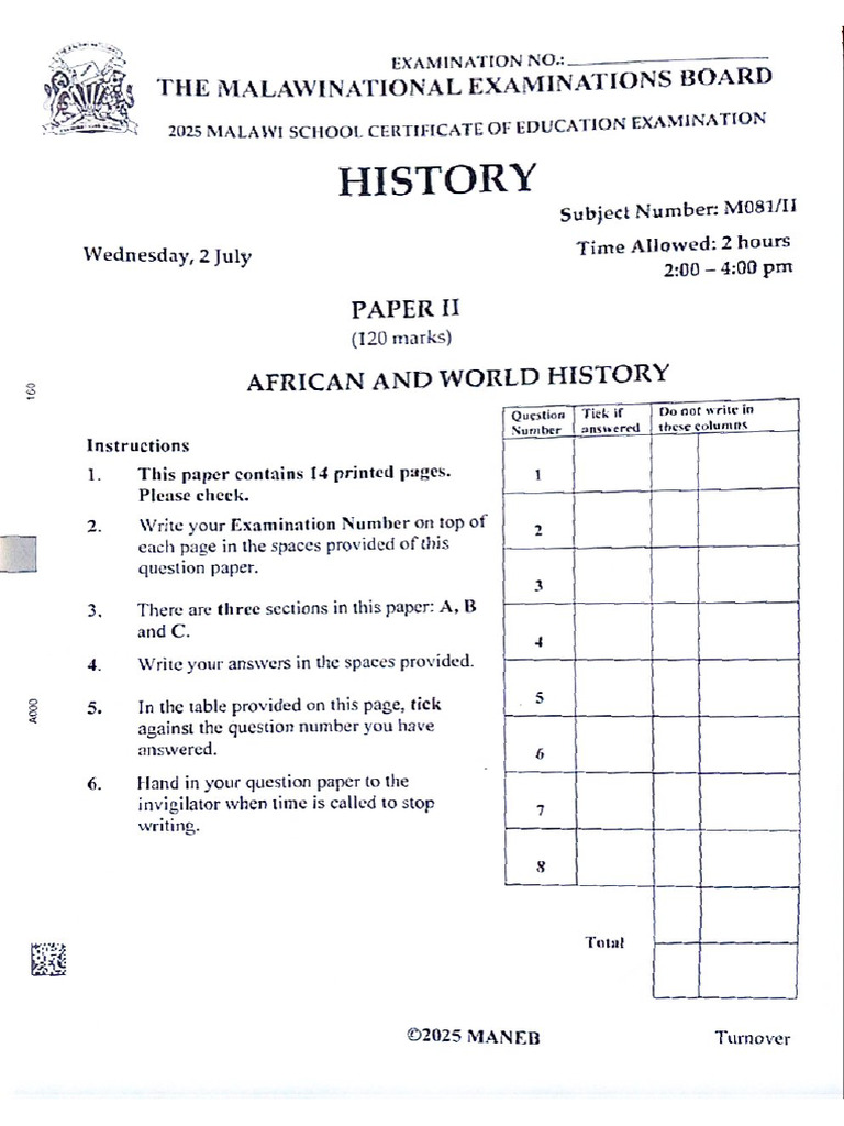 2025 Msce Hist Paper II | PDF