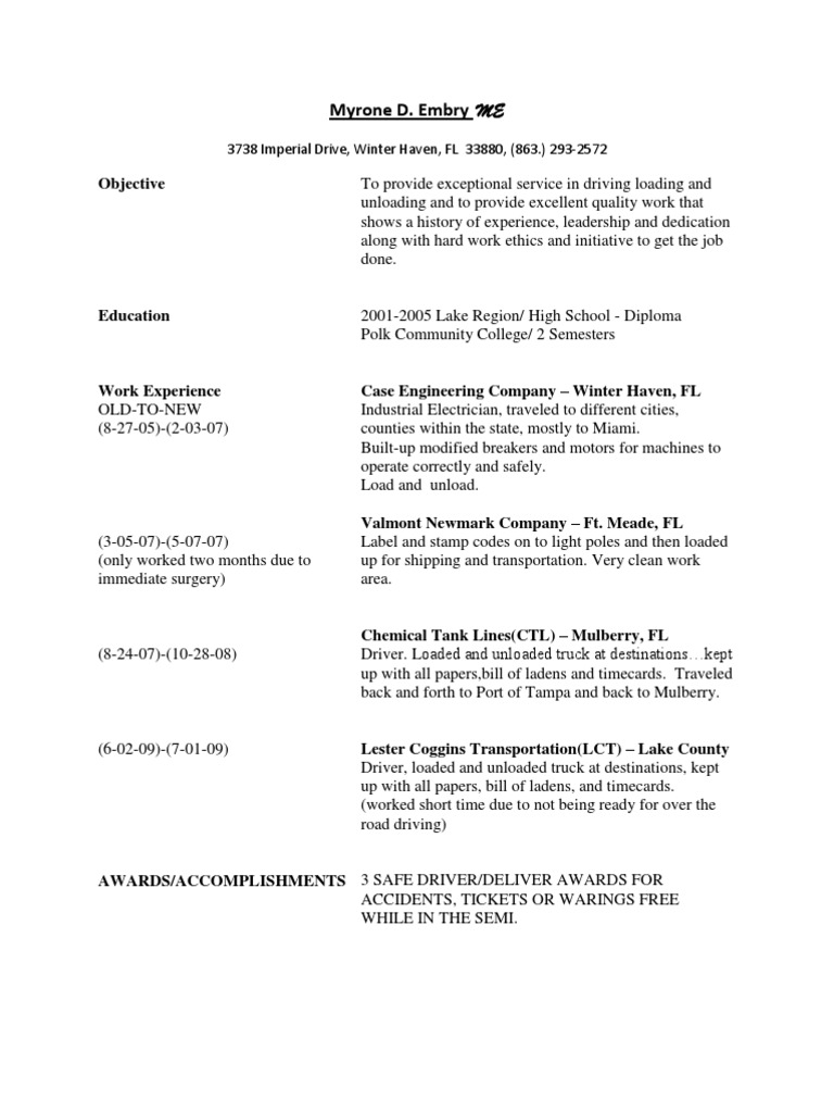 Experienced Driver & Loader Resume | PDF