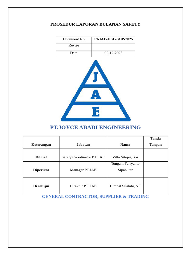 Prosedur Laporan Bulanan Safety | PDF