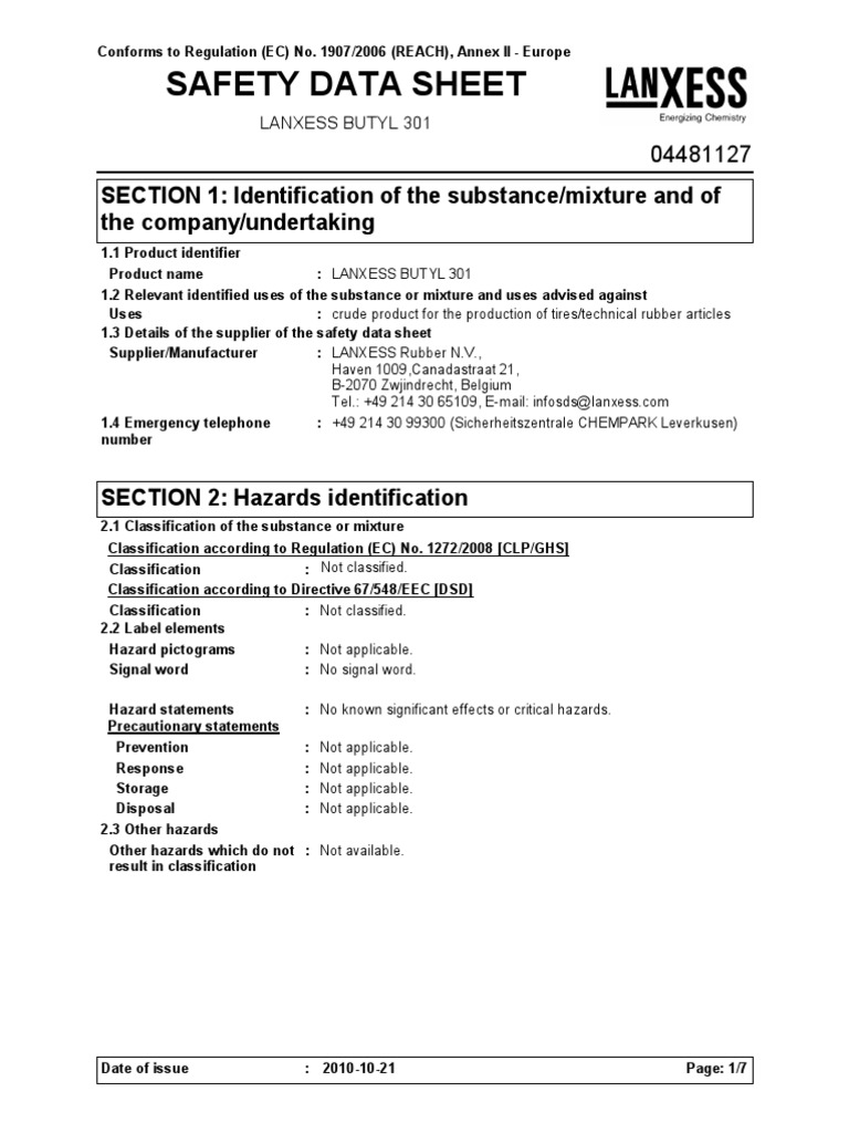 MSDS Butyl 301 | Waste Management | Dangerous Goods
