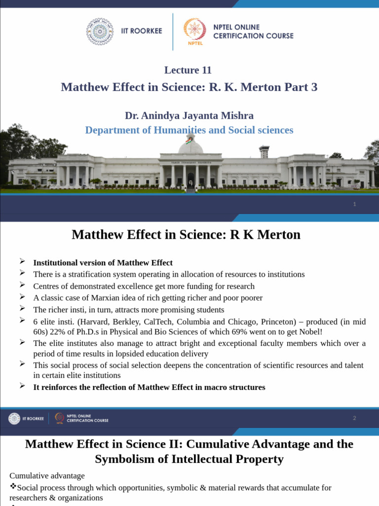 Lecture 11 Matthew Effect Part 3 | PDF | Science