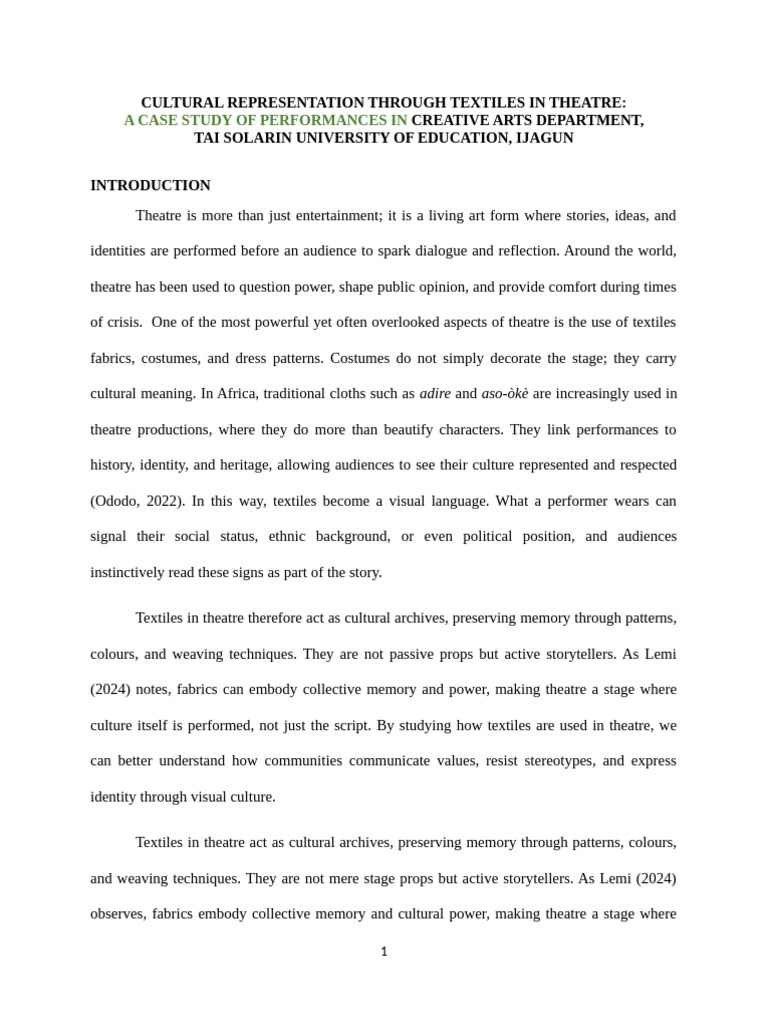 Cultural Representation Through Textiles in Theatre | PDF | Narrative ...
