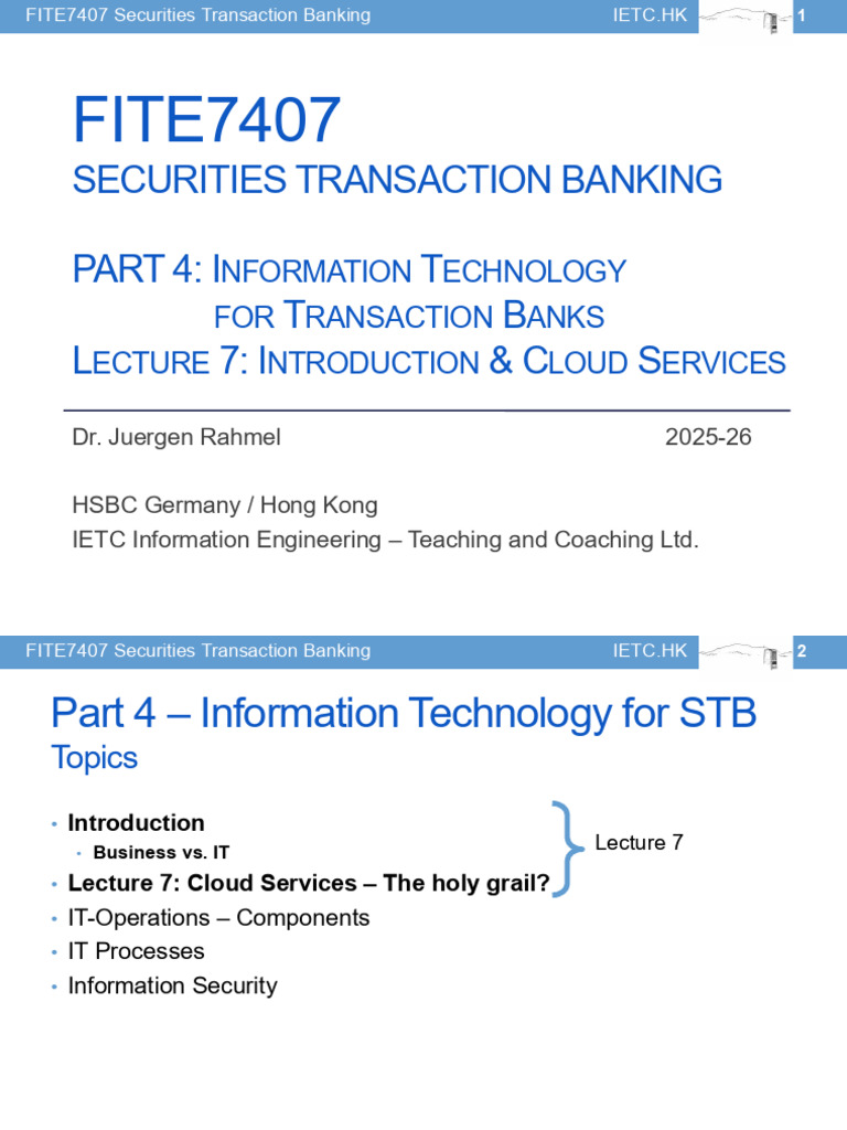 FITE7407 - 2025 - Part4 Lecture7 | PDF | Cloud Computing | Software As ...