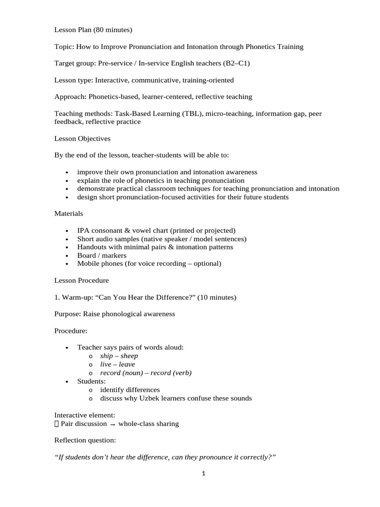 Lesson Plan 24 | PDF | English Language | Phonetics