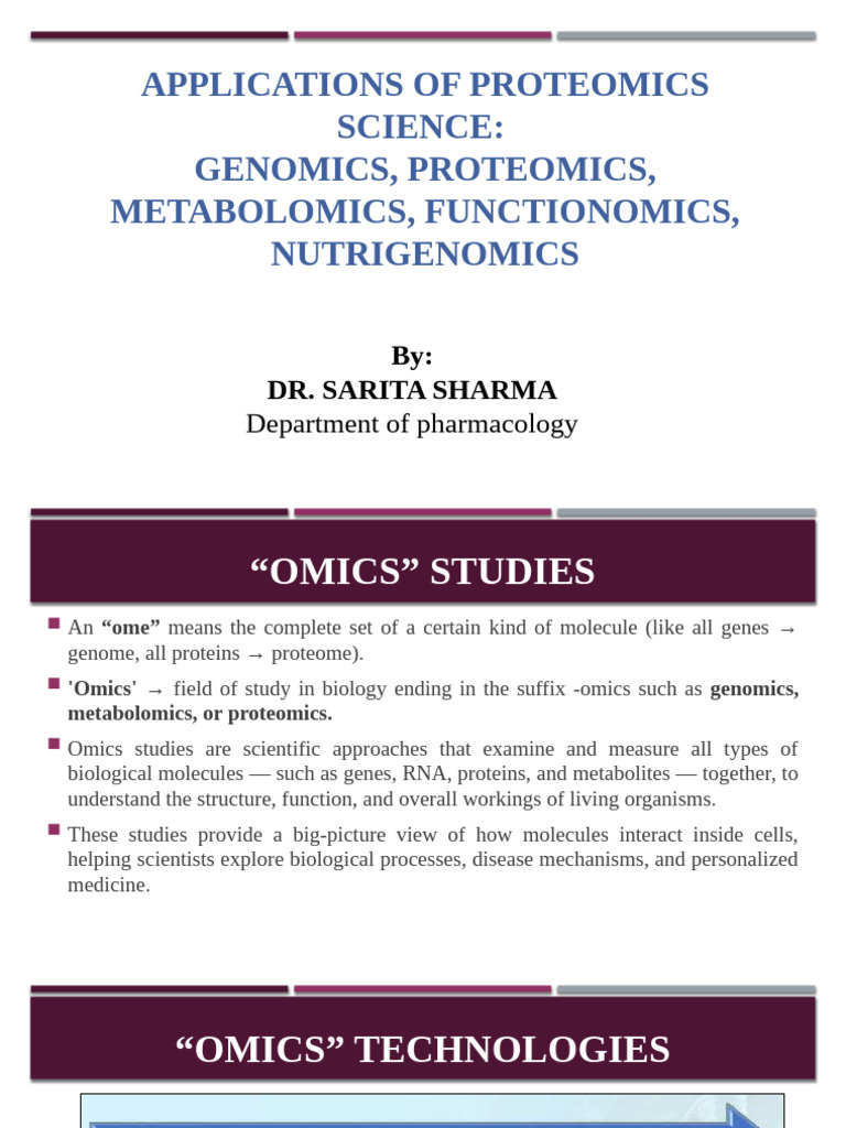 Applications of Proteomics in Science | PDF | Omics | Proteomics