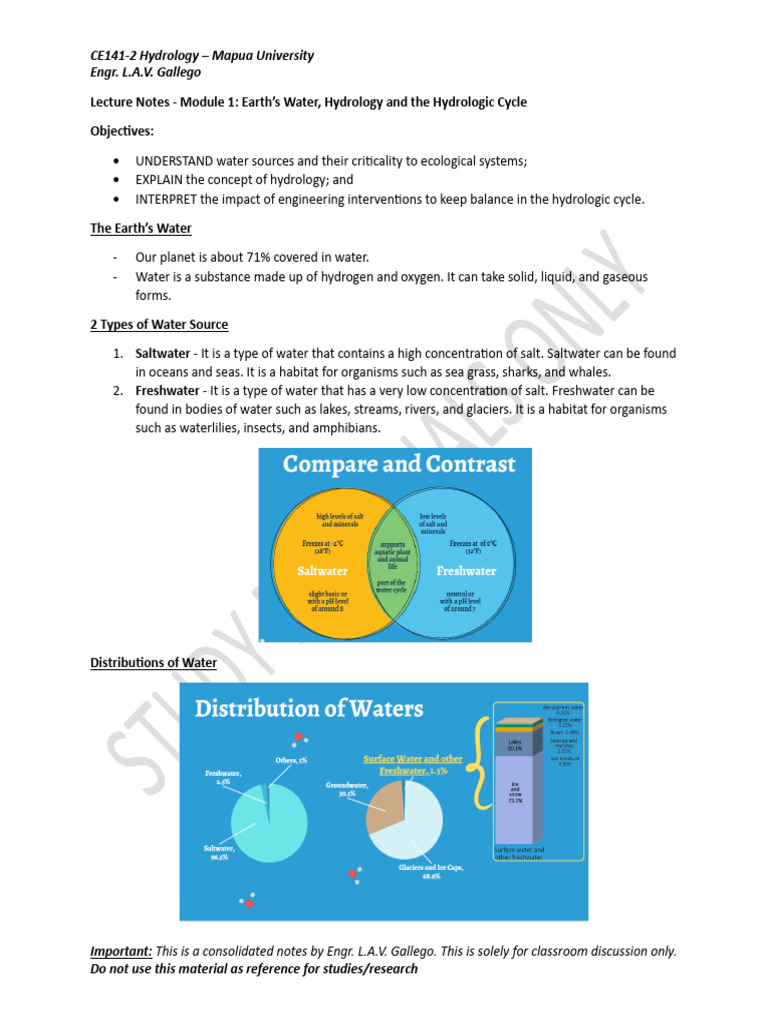 CE141 Module 1 Lecture Notes | PDF | Discharge (Hydrology) | Surface Runoff
