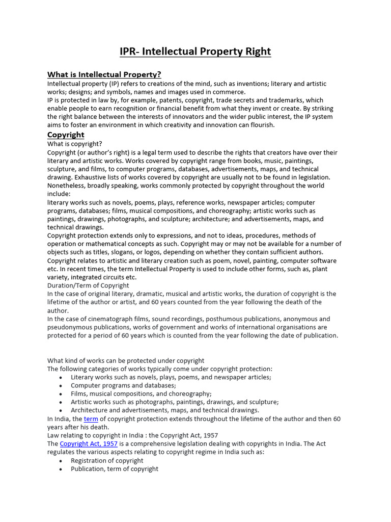 IPR Notes | PDF | Patent | Trade Secret