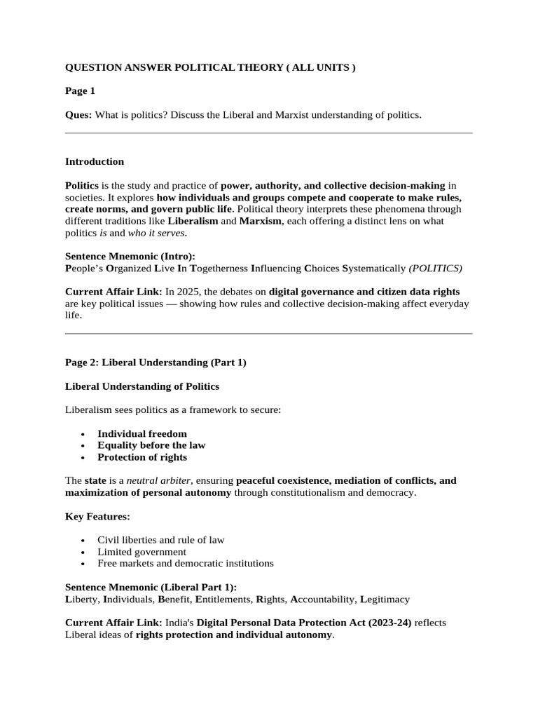 Question Answer Political Theory | PDF | Liberty | Justice