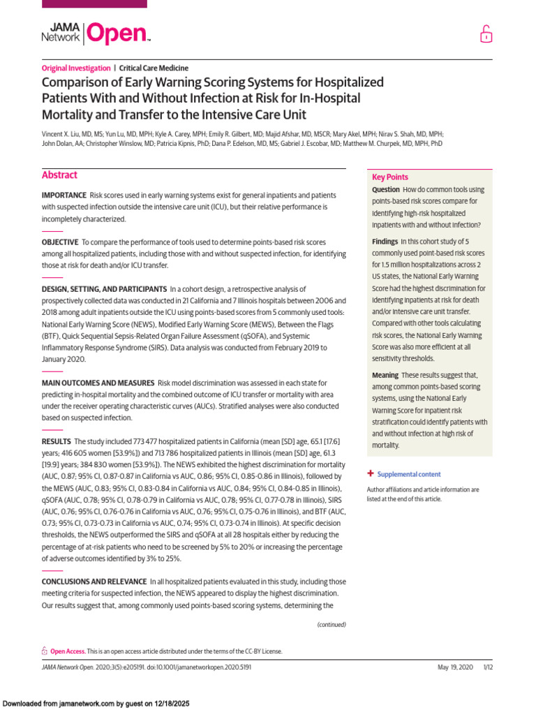 ComparisonofEarlyWarningScoringSystemsforHospitalized Patients ...