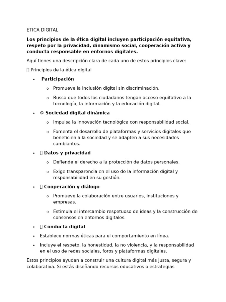 Principios de Ética Digital en Conflictos | PDF | Enseñando | Sociedad