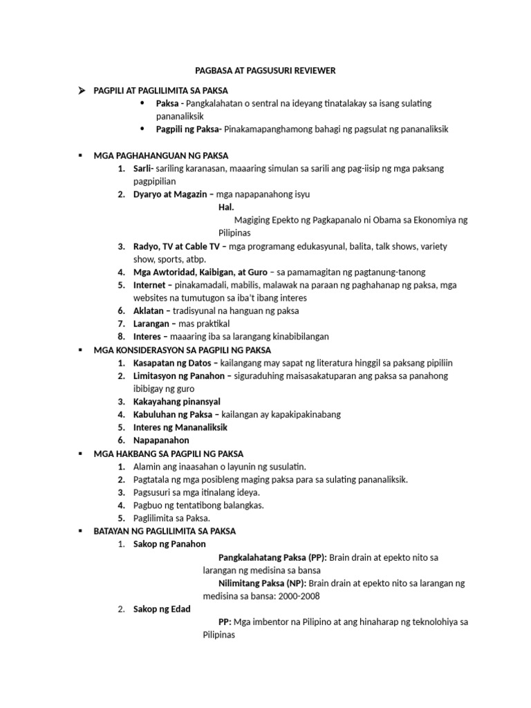 Pagbasa at Pagsusuri Reviewer | PDF