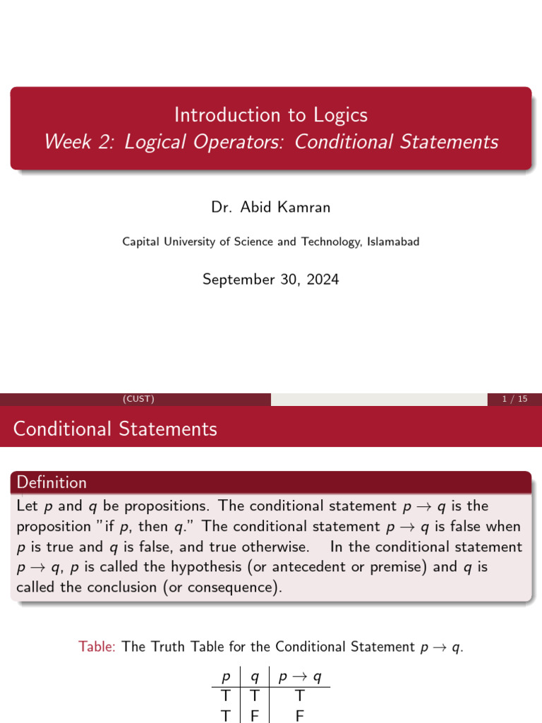 Week 2 Discrete Structures Conditional Statements | PDF | If And Only ...