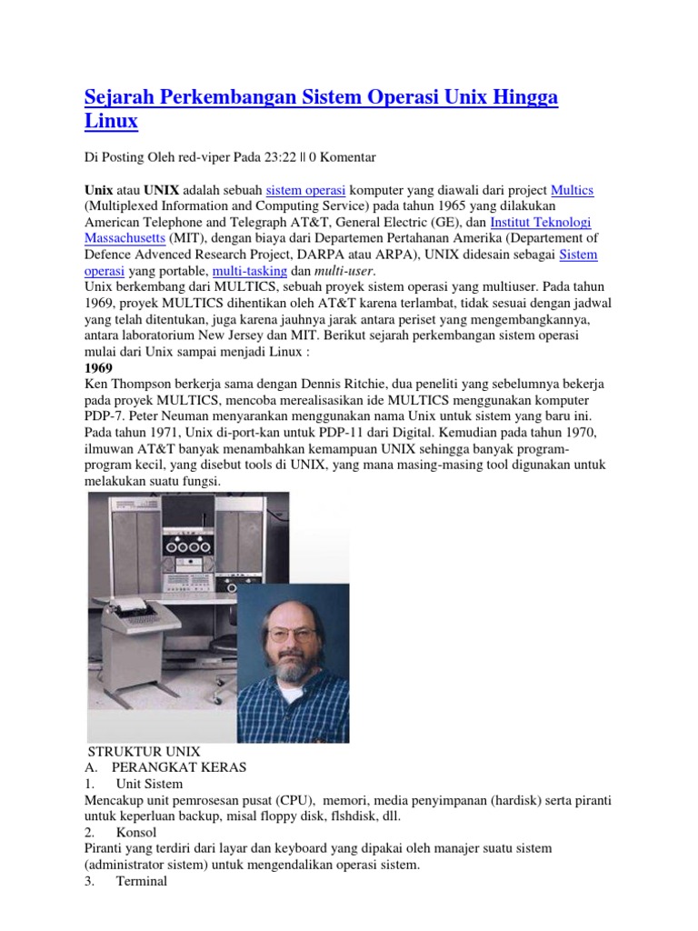 Sejarah Perkembangan Sistem Operasi Unix Hingga Linux | PDF