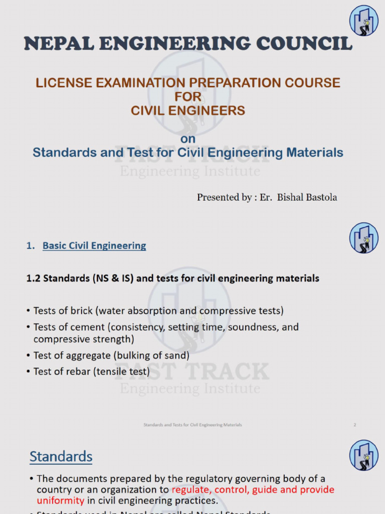 1.2 Standards and Test for Civil Engineering Materials - B07 | PDF