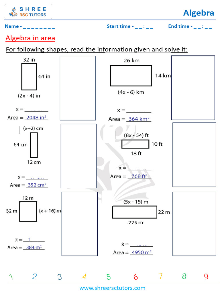 Algebra Area Problems for Shapes | PDF