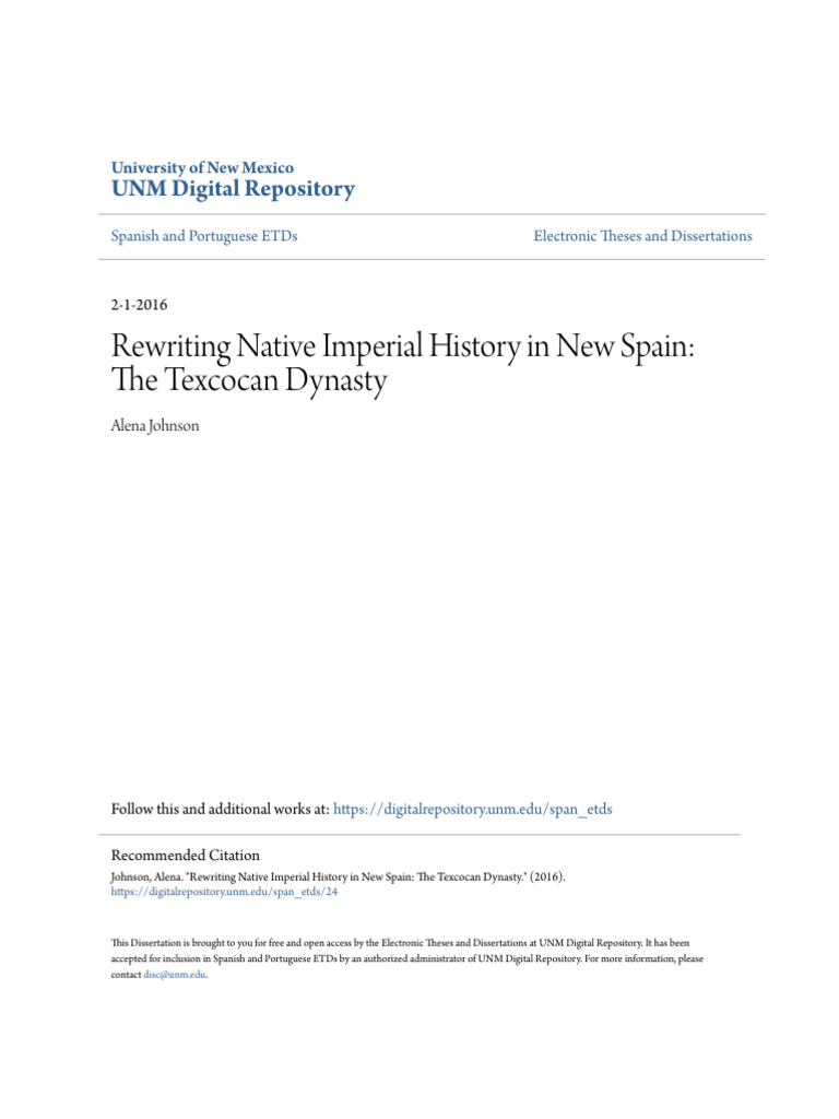 Rewriting Native Imperial History in New Spain - The Texcocan Dyna ...