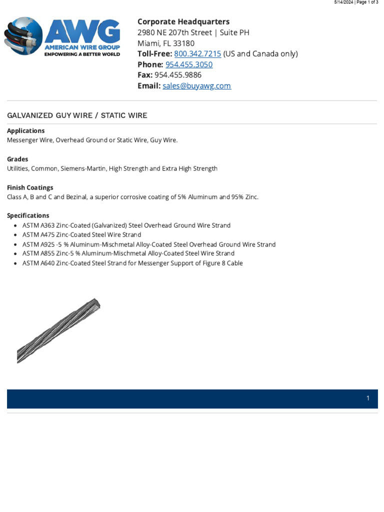Galvanized Guy Wire Static Wire | PDF | Wire | Metals