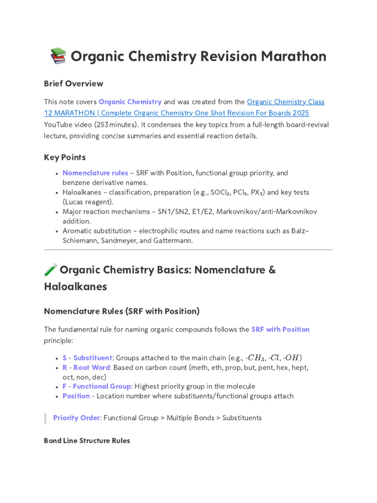 Complete Organic Chemistry Revision Guide | PDF | Ether | Chemistry