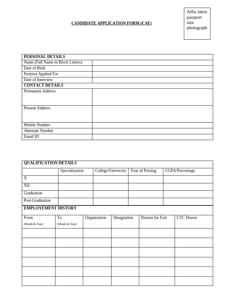 Candidate Application Form Template | PDF