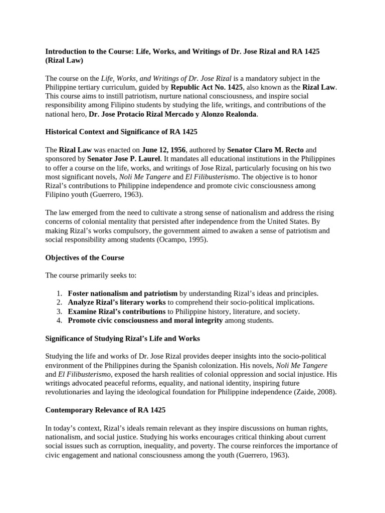 Understanding Rizal and RA 1425 Course | PDF
