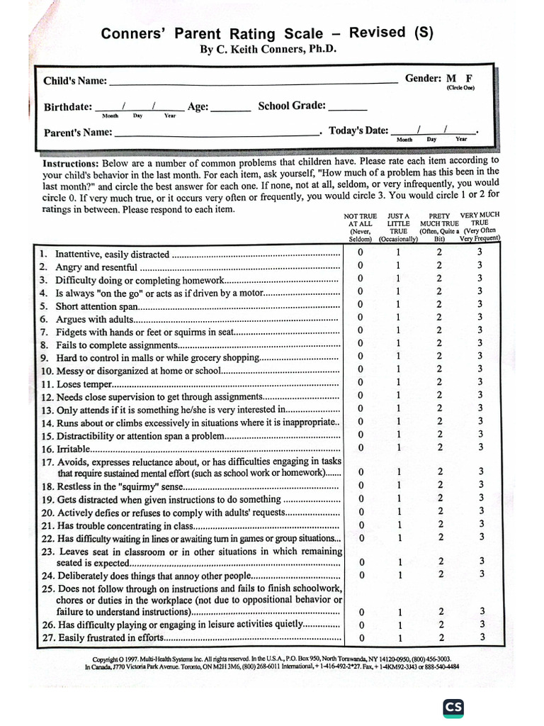 ADHD Conner Tool | PDF
