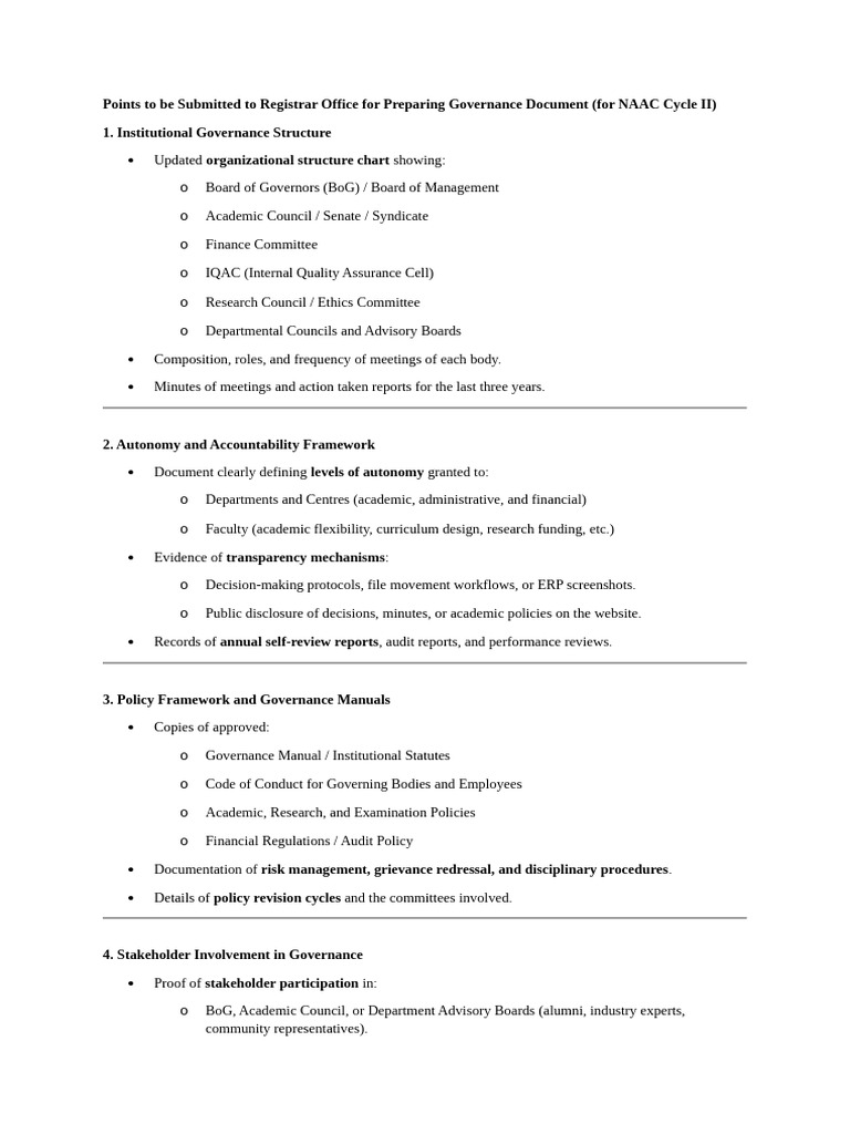 Governance Document Preparation Framework NAAC Cycle II | PDF ...