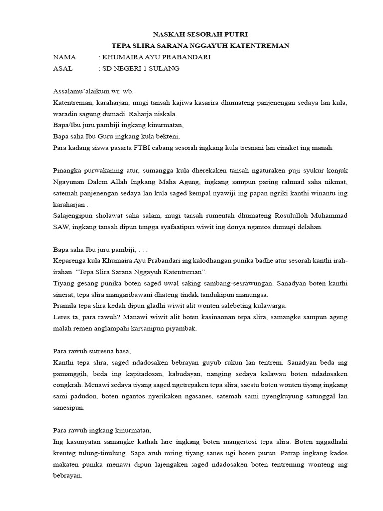 FTBI CABANG SESORAH PI - Tepa Slira Sarana Nggayuh Katentreman | PDF