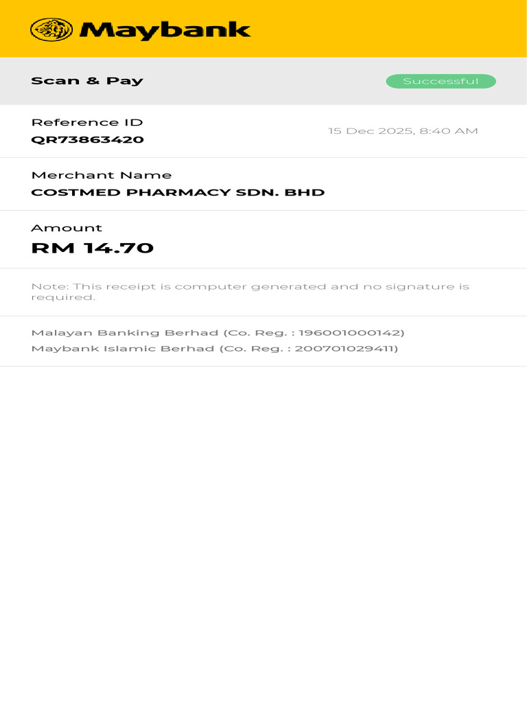 Scan & Pay Receipt - COSTMED PHARMACY | PDF