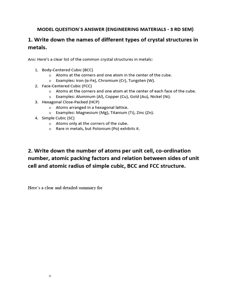 Engineering Materials: Crystal Structures & Properties | PDF ...